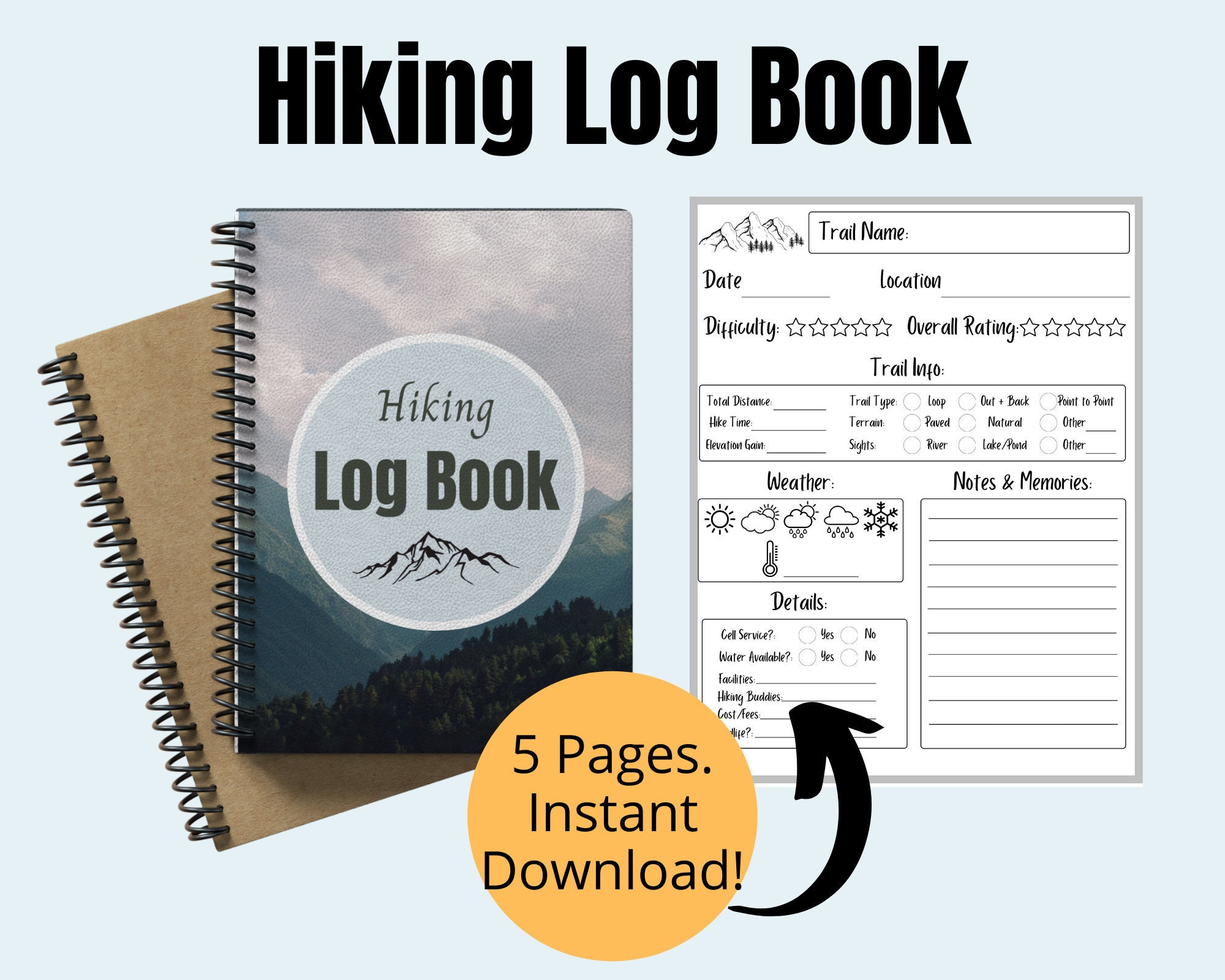 Hiking Log. Hiking Log Book. Hiking Tracker. Trail Log. Hiking - Etsy