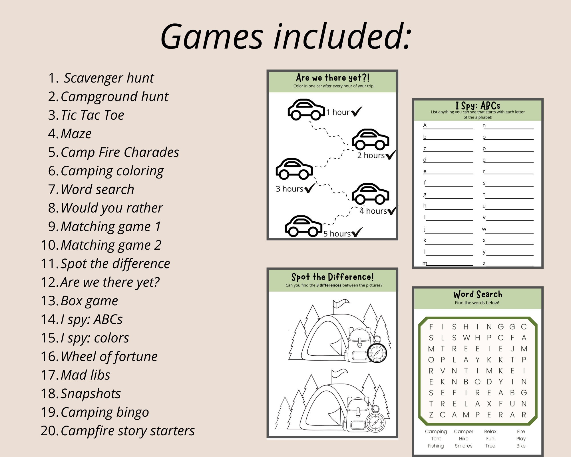 Camping Activities for Kids. Camping Games for Kids. Camping - Etsy