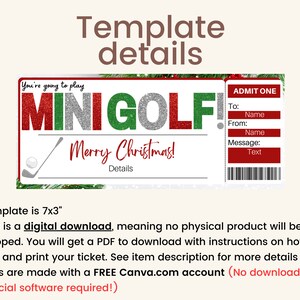 Mini Golf Gift Ticket. Mini Golfing Gift Certificate. Mini Golfing ...