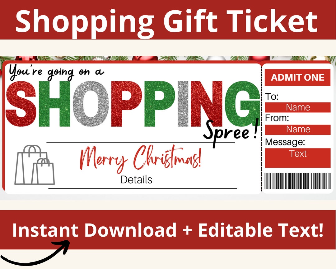 Christmas Shopping Trip. Shopping Spree Card. Shopping Ticket. Shopping ...