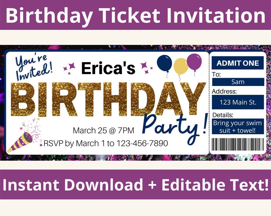 Birthday Ticket Invitation. Birthday Boarding Pass Invitation. Birthday ...