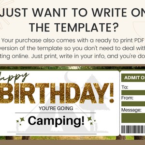 Camping Trip Voucher. Camping Trip Ticket Template. Surprise Camping ...