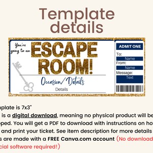 Escape Room Gift. Escape Room Ticket. Escape Room Invitation. Escape ...