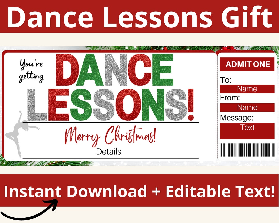 Dance Lessons Gift Ticket. Dance Ticket Template. Dance Gift Card ...