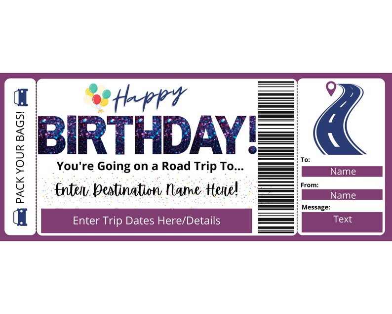Road Trip Ticket. Road Trip Voucher. Road Trip Gifts. Birthday Boarding ...
