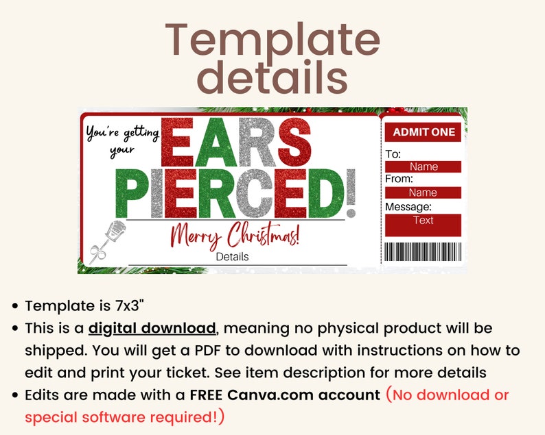 Ear Piercing Gift Certificate. Ears Pierced Ticket. Ear Piercing ...
