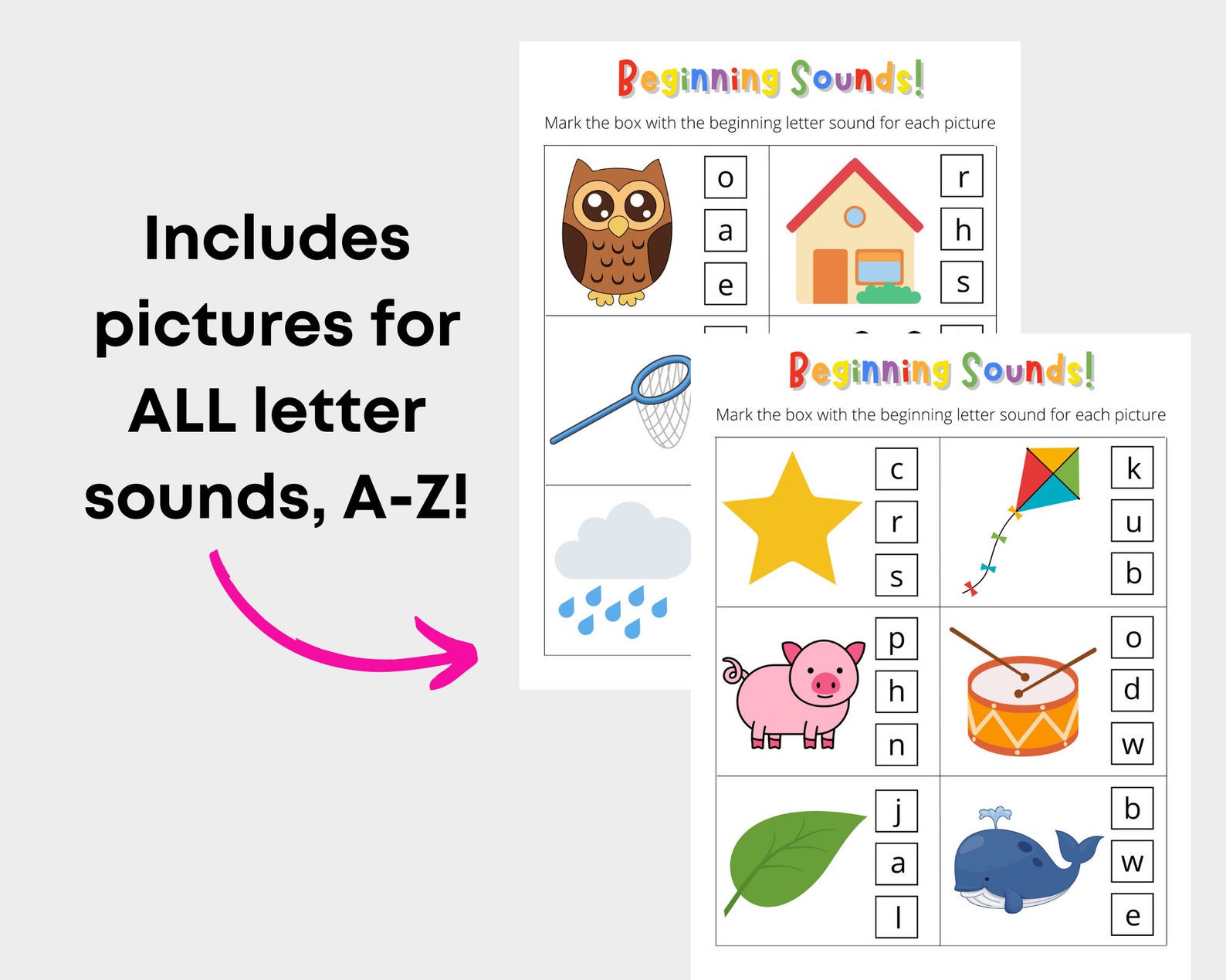 Beginning Sound Worksheet. Letter Sounds. Learning to Read. - Etsy