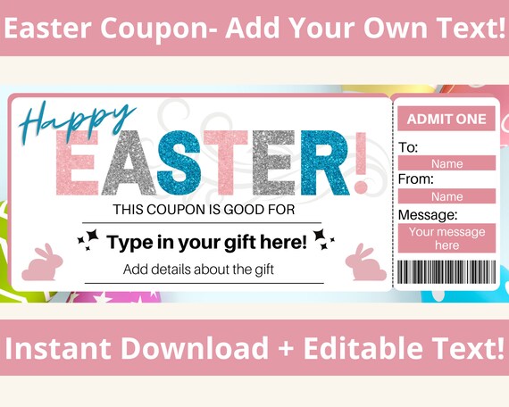 Easter Coupons Printable. Printable Easter Gift Card. Easter | Etsy