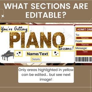 Piano Lessons Gift Ticket. Piano Gifts. Music Lessons Gift. - Etsy