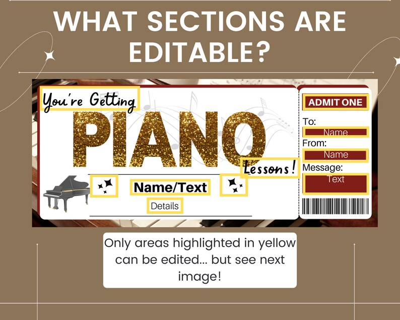 Piano Lessons Gift Ticket. Piano Gifts. Music Lessons Gift. - Etsy