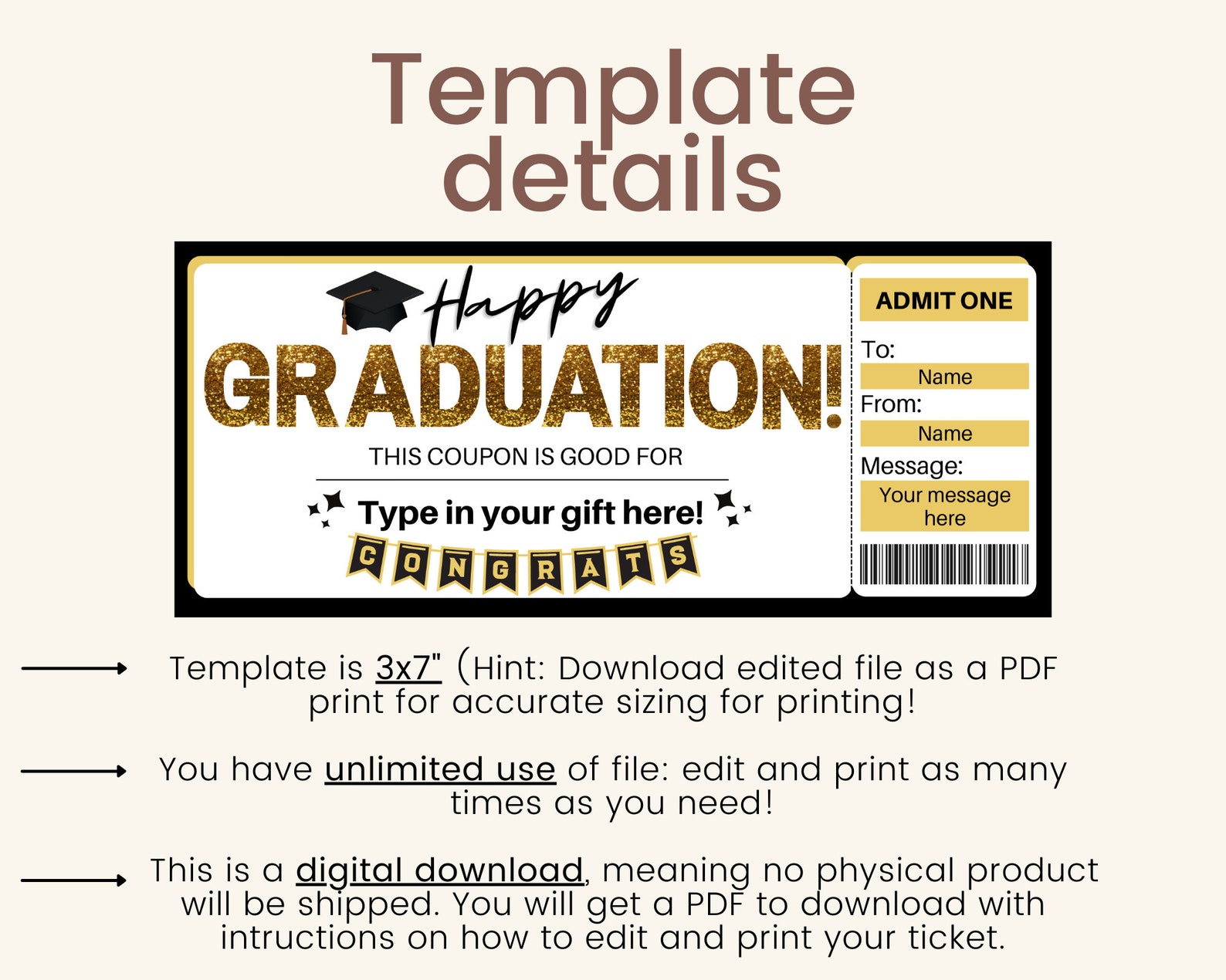 Printable Graduation Coupon. Graduation Gifts. Editable | Etsy