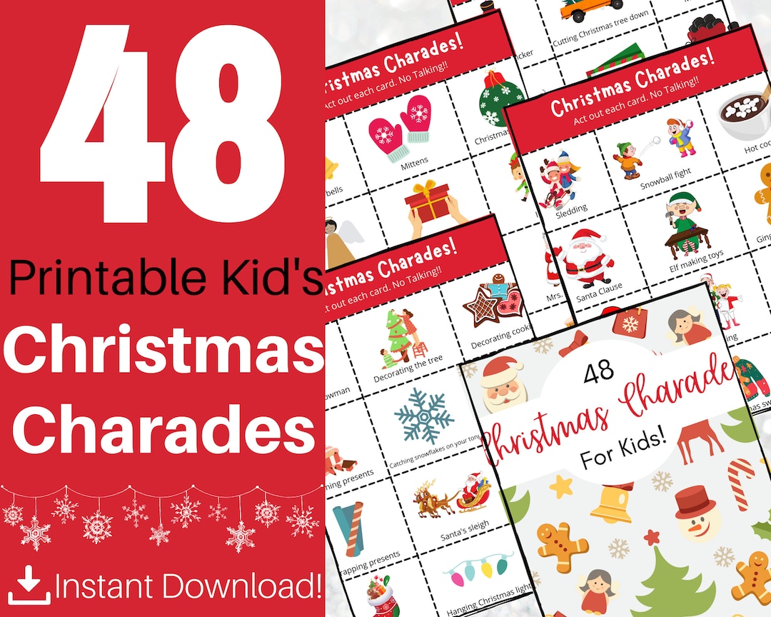 Christmas Charades Game Printable, Charades Cards for Kids, Christmas ...