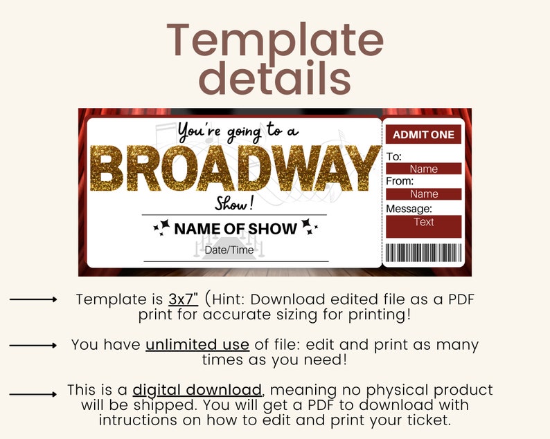 Broadway Show Gift. Broadway Tickets. Musical Ticket. Broadway - Etsy