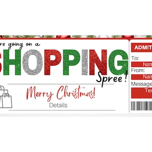 Christmas Shopping Trip. Shopping Spree Card. Shopping Ticket. Shopping ...