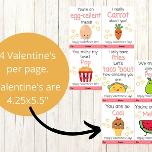 Food Valentine. Printable Valentine Cards for Kids. Toddler Valentines ...