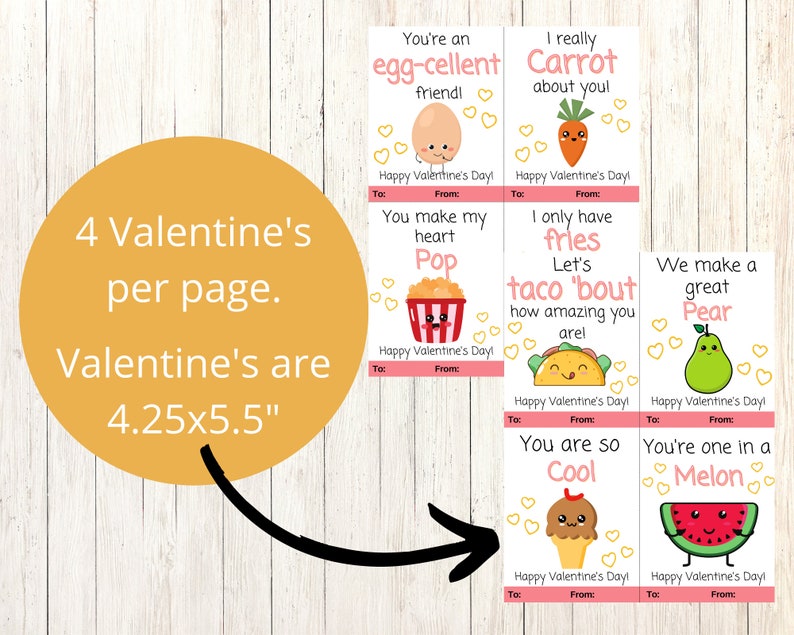 Food Valentine. Printable Valentine Cards for Kids. Toddler Valentines ...