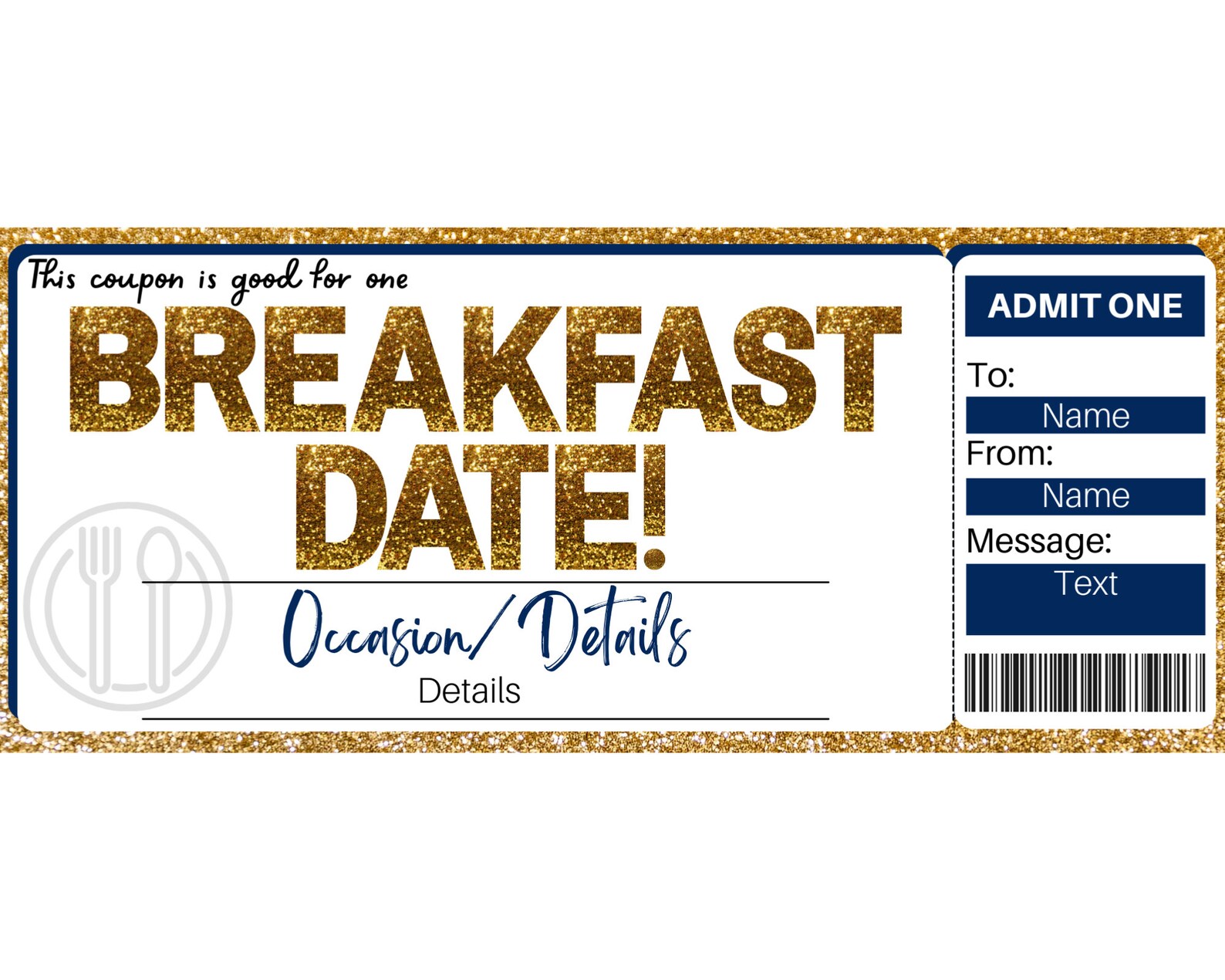 Breakfast Gift Ticket. Breakfast Ticket. Breakfast Invite. Breakfast ...