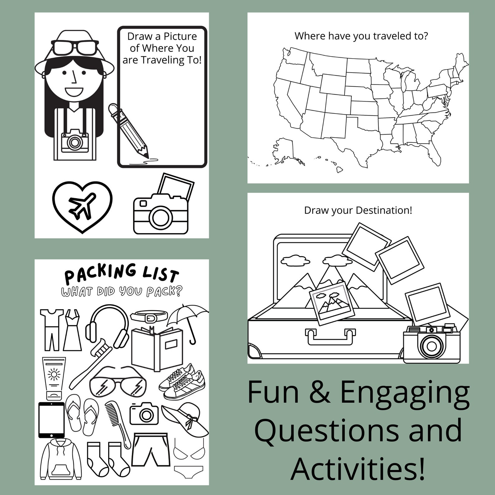 Travel Coloring Book for Kids. Travel Coloring Pages. - Etsy