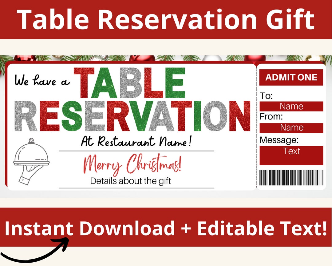 Table Reservation Gift. Reserved Table Ticket. Restaurant Reservation ...