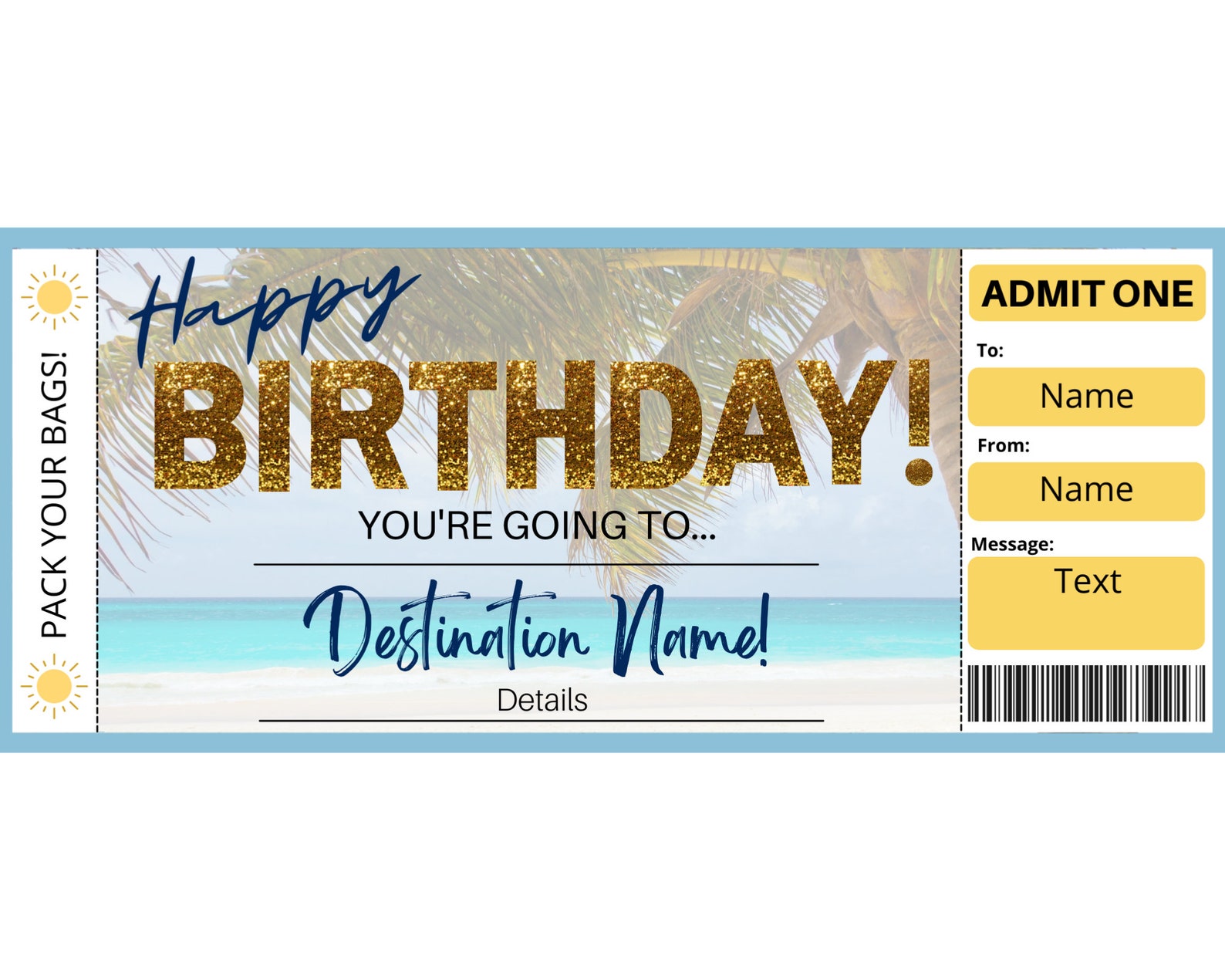 Beach Boarding Pass. Boarding Pass Birthday. Beach Vacation Ticket ...