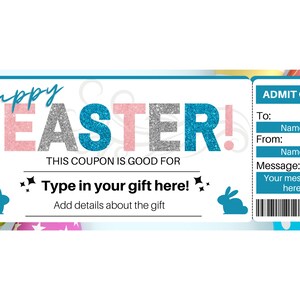 Easter Coupons Printable. Printable Easter Gift Card. Easter Ticket ...