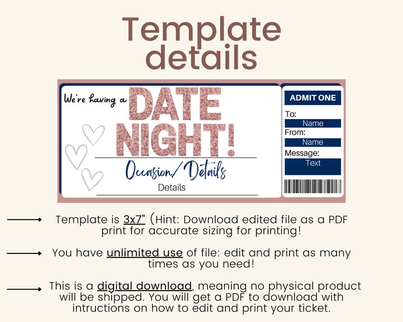 Date Night Coupon Template. Date Night Tickets. Date Coupons. - Etsy