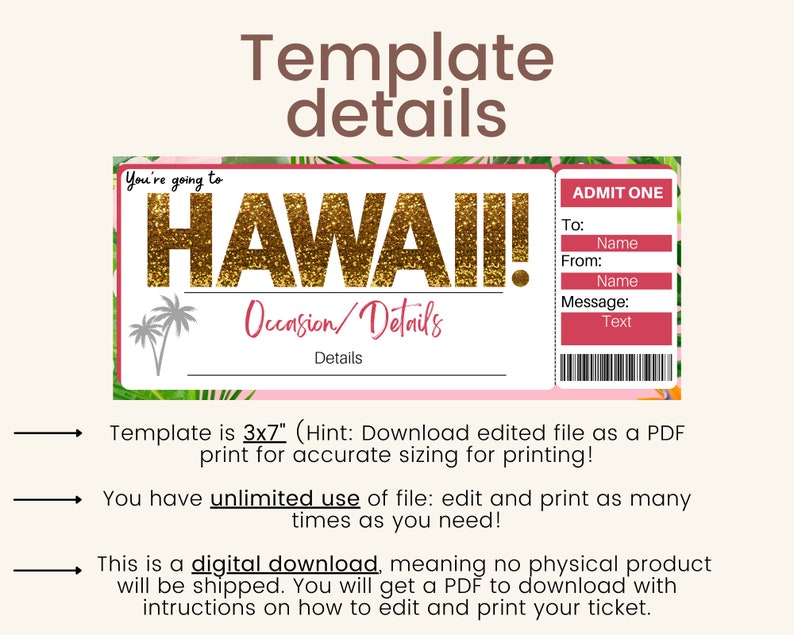 Hawaii Ticket. Hawaii Boarding Pass. Hawaii Trip Ticket. - Etsy