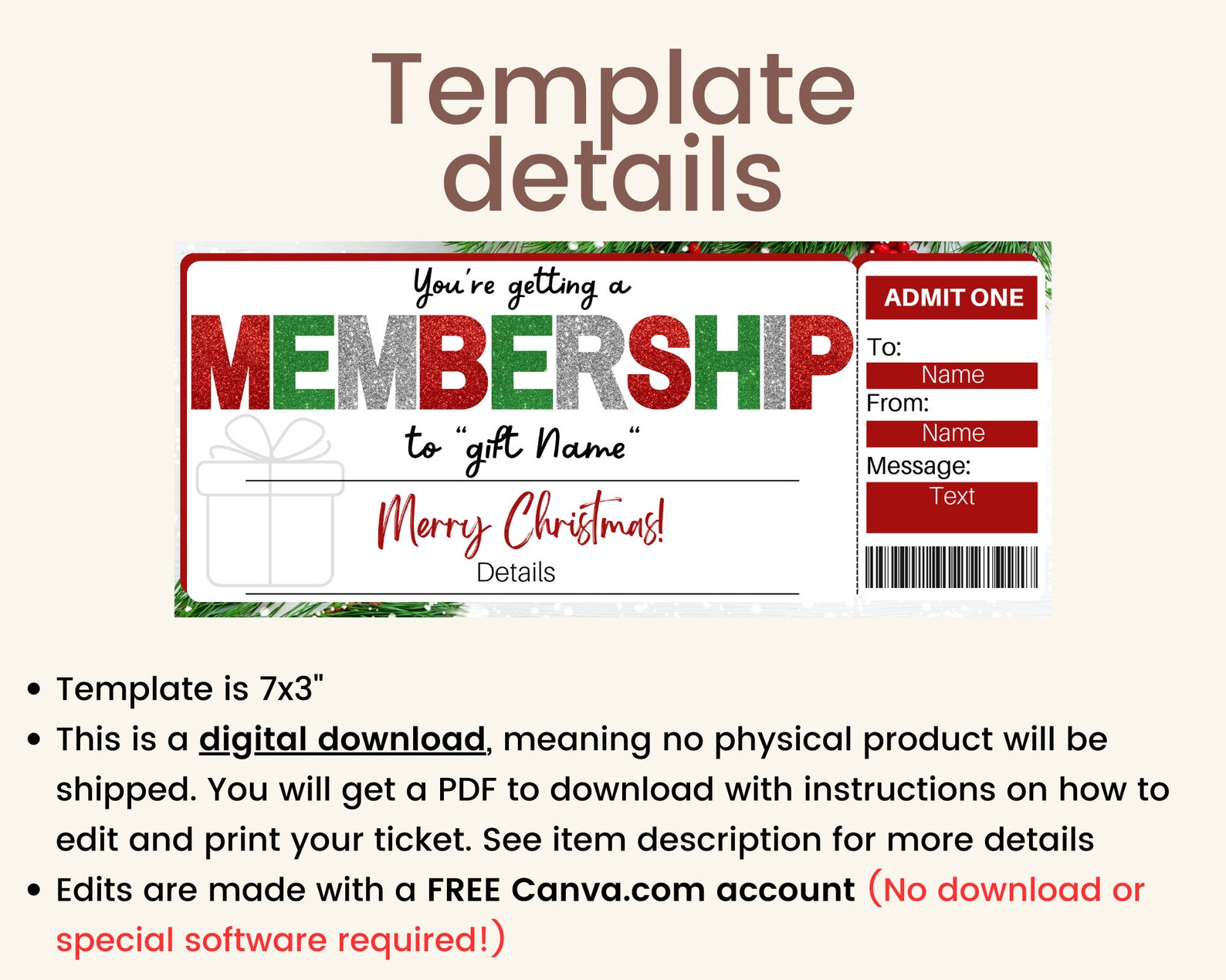 Membership Gift Certificate Template, Subscription Ticket Voucher ...
