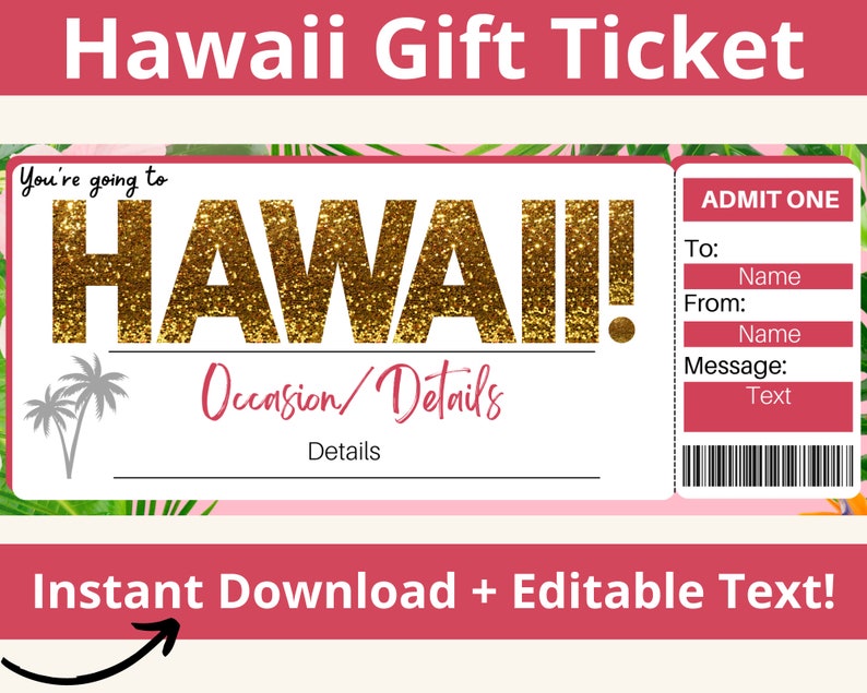 Hawaii Ticket. Hawaii Boarding Pass. Hawaii Trip Ticket. - Etsy