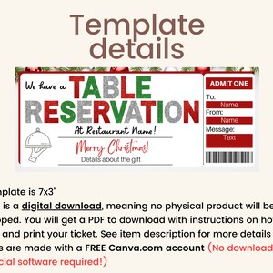 Table Reservation Gift. Reserved Table Ticket. Restaurant Reservation ...
