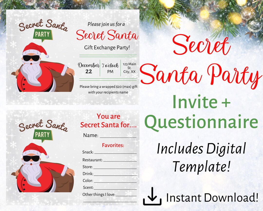 Secret Santa Questionnaire. Secret Santa Party Invite. Secret Santa for ...