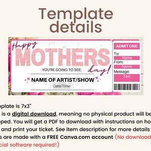 Mother's Day Concert Ticket Template, Surprise Concert Gift for Mom ...