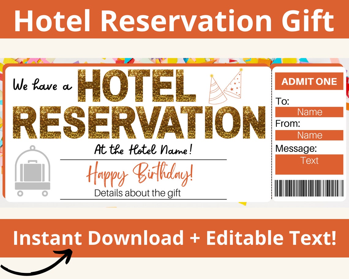 Hotel Reservation Voucher. Birthday Hotel Ticket. Hotel - Etsy