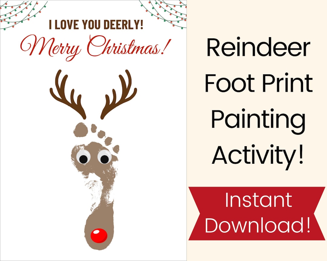 Reindeer Footprint Art. Christmas Footprint Craft. Reindeer Painting ...