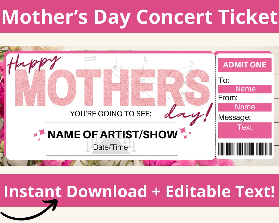 Mother's Day Concert Ticket Template, Surprise Concert Gift for Mom ...