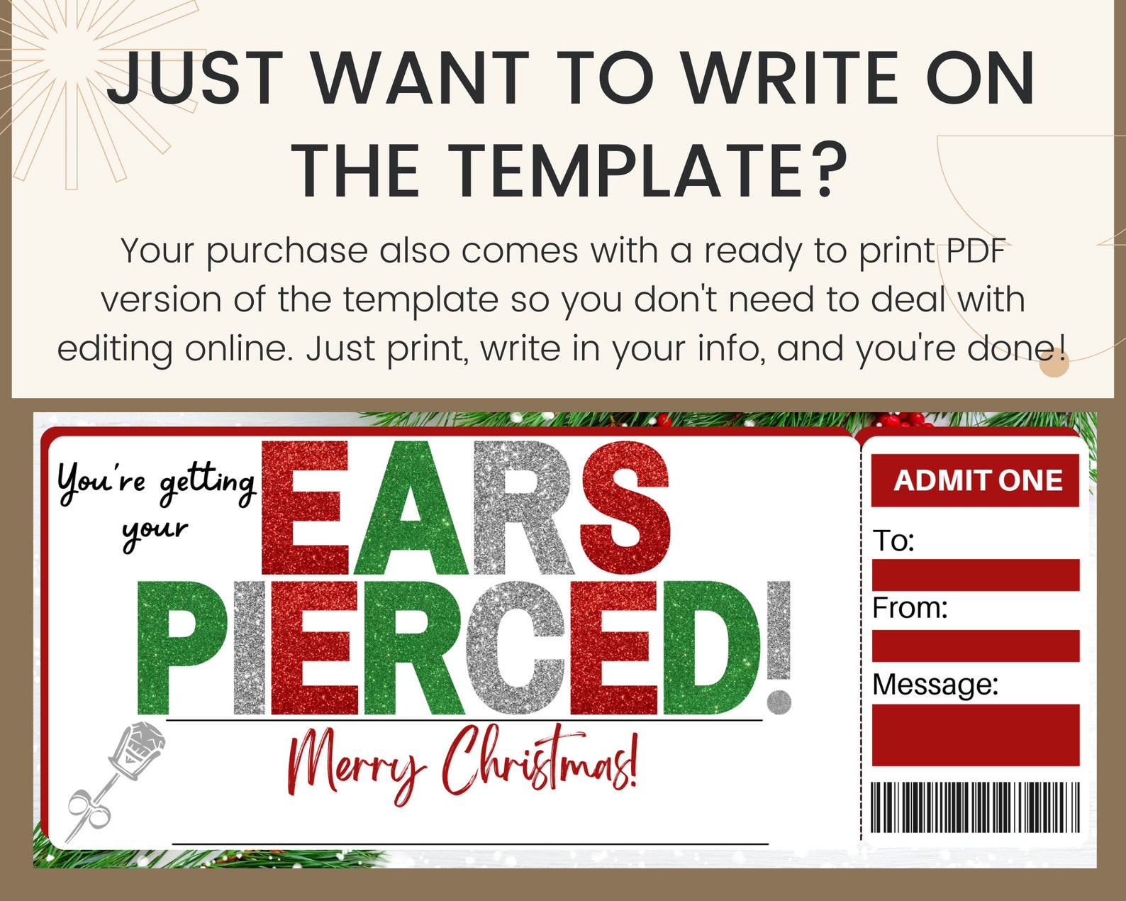 Ear Piercing Gift Certificate. Ears Pierced Ticket. Ear Piercing ...