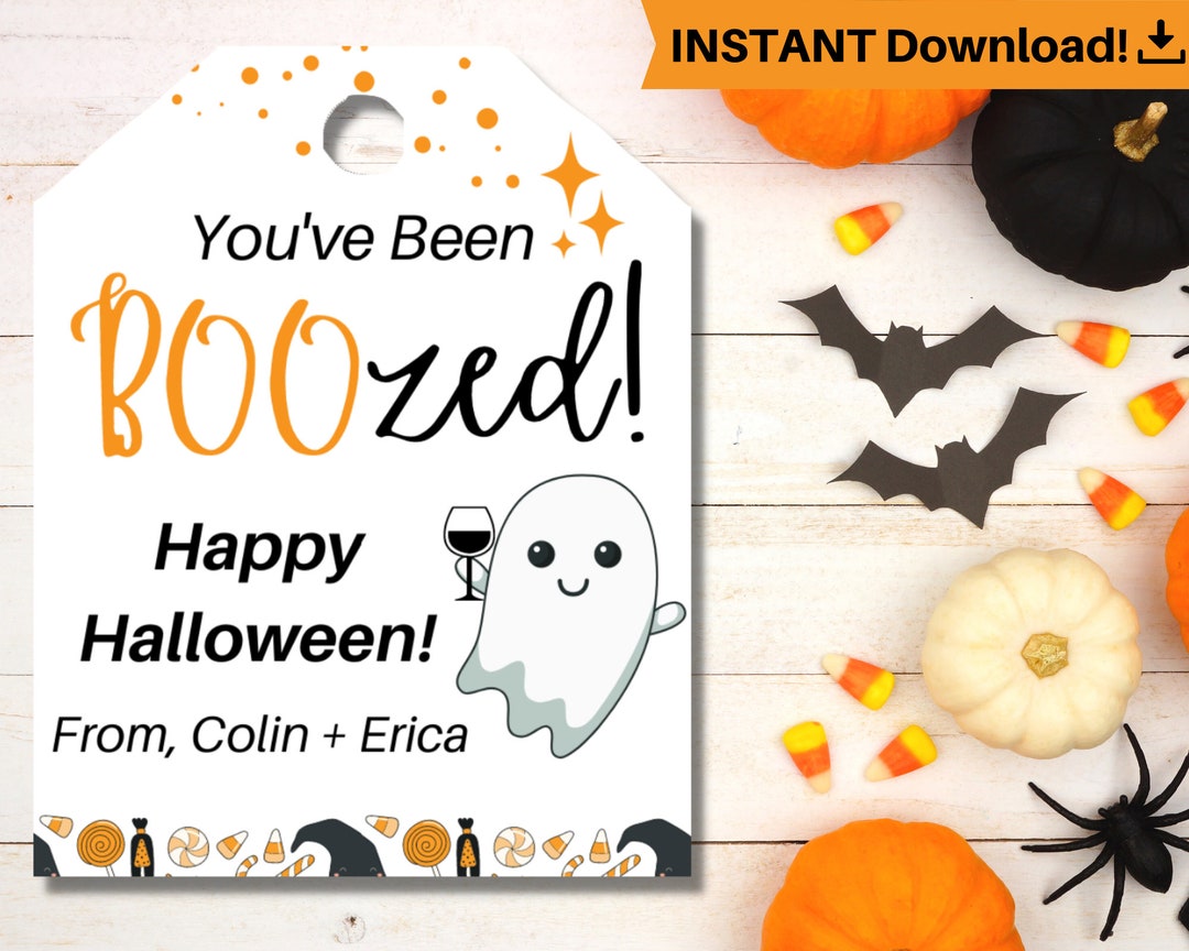 Halloween Wine Label. You've Been Boozed Tag. Halloween Wine Tag. Boo ...