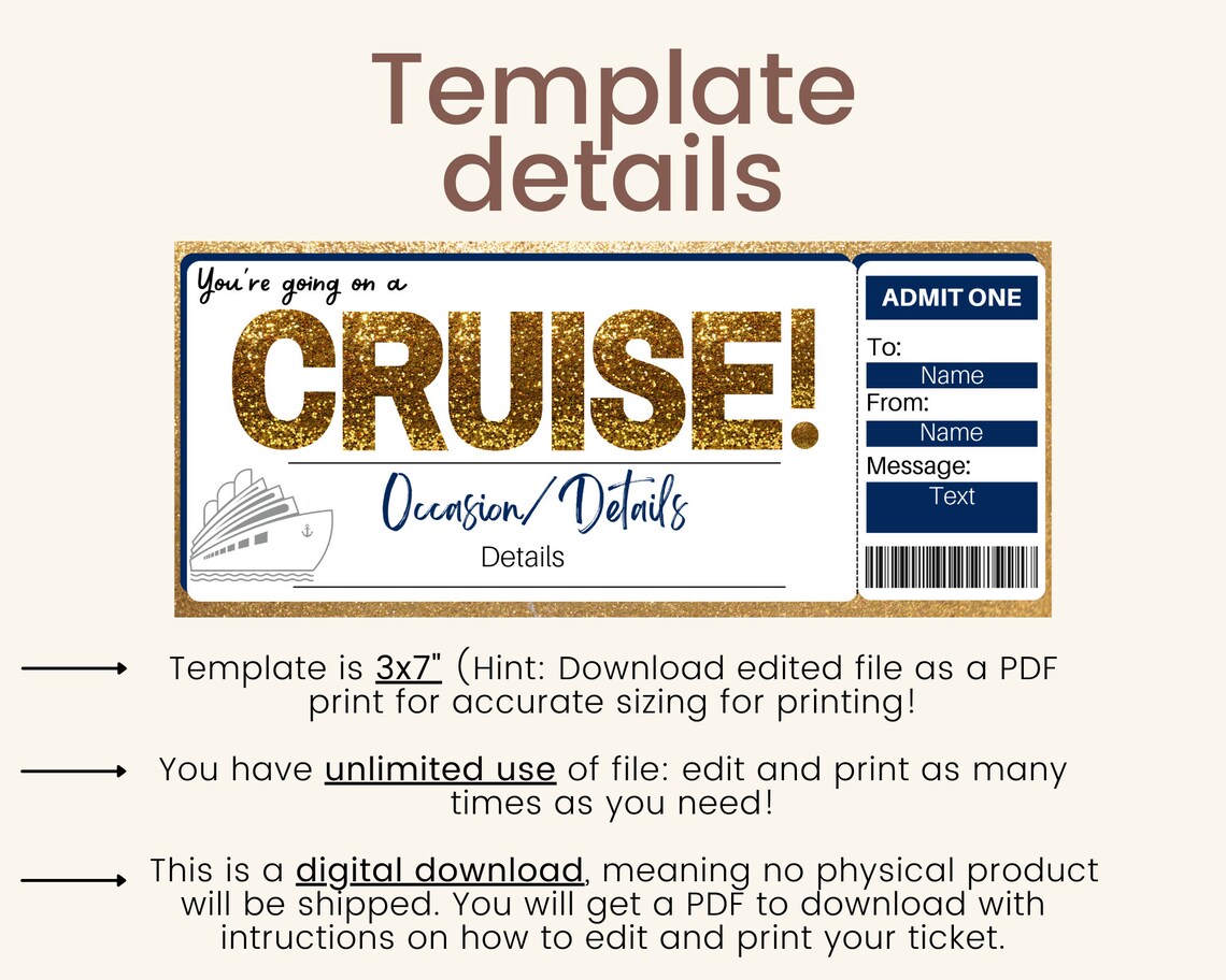 Cruise Ticket Template. Cruise Voucher. Cruise Boarding Pass. - Etsy