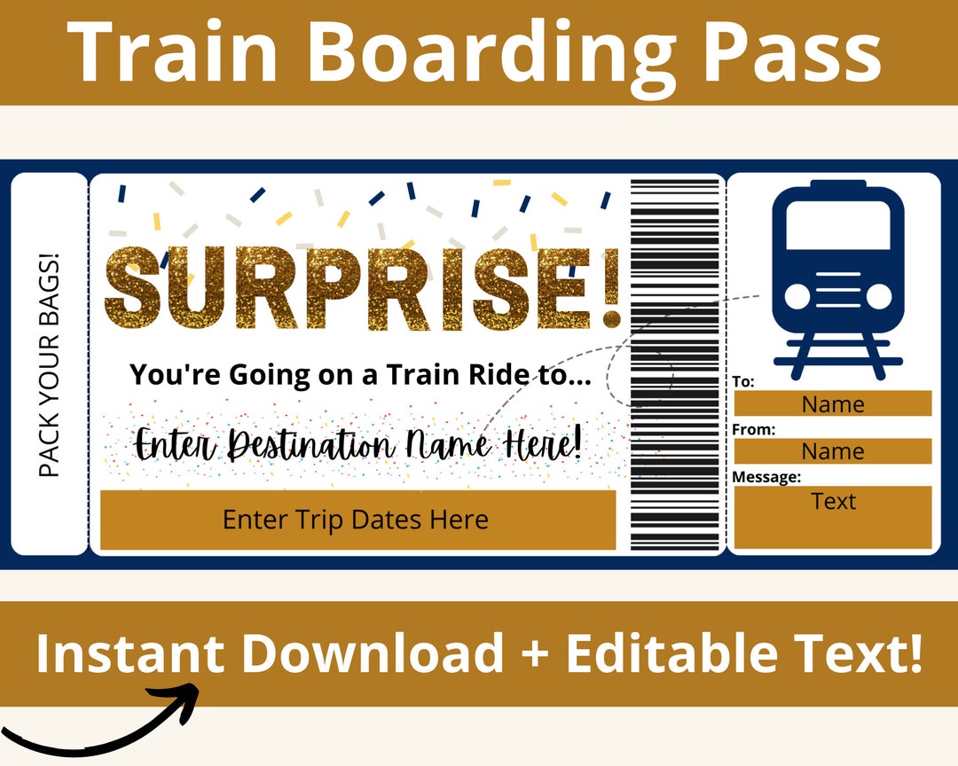 Train Boarding Pass. Train Ticket Template. Train Ride Gift. - Etsy
