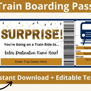 Train Boarding Pass. Train Ticket Template. Train Ride Gift. - Etsy