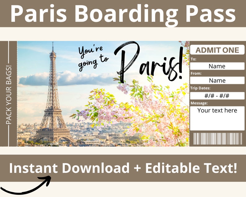 Paris Boarding Pass. Paris Ticket. Paris Trip Reveal. Paris - Etsy