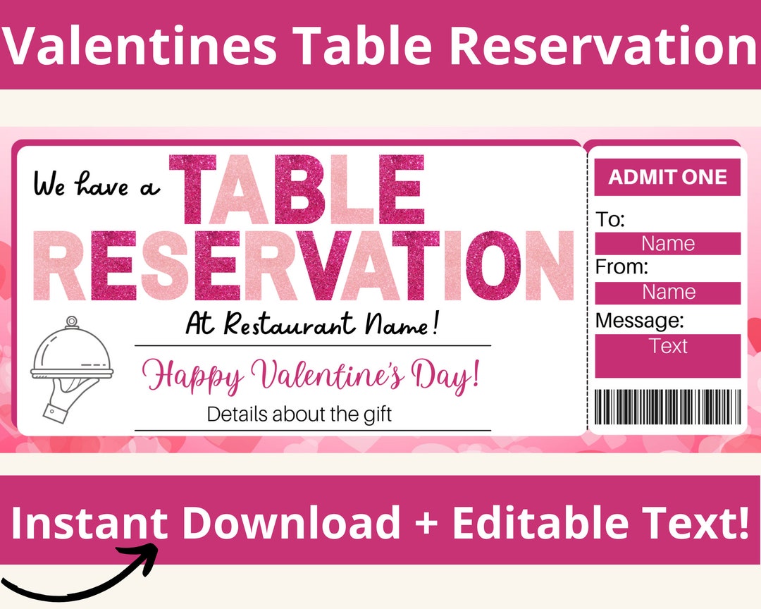 Table Reservation Gift. Reserved Table Ticket. Restaurant Reservation ...
