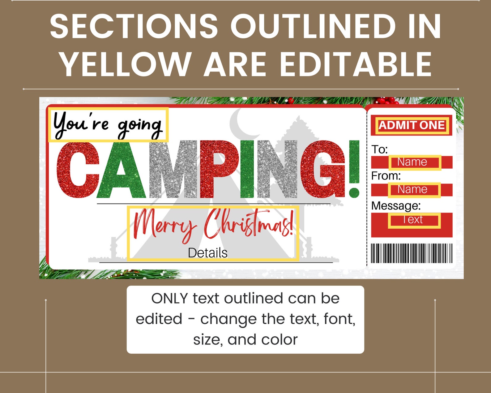 Christmas Camping Gift Ticket. Camp Gifts. Christmas Camper. Printable ...