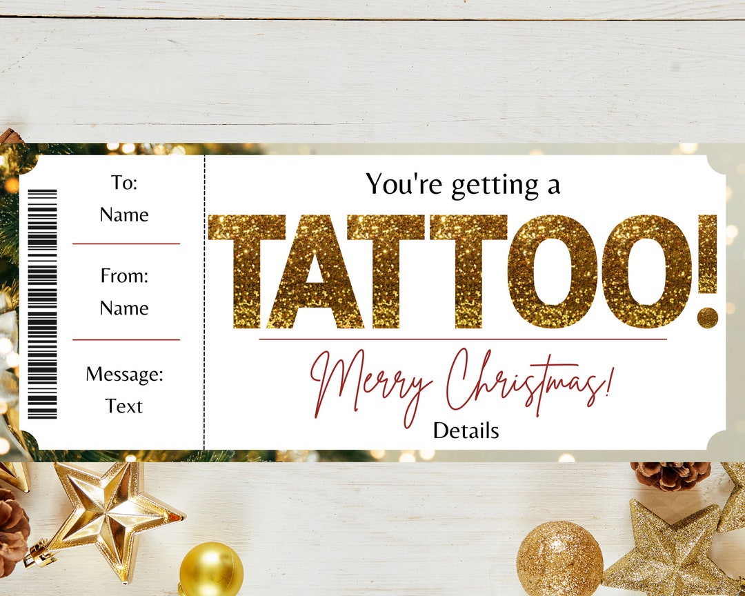 Christmas Tattoo Gift Certificate. Tattoo Ticket. Tattoo Gift Card ...