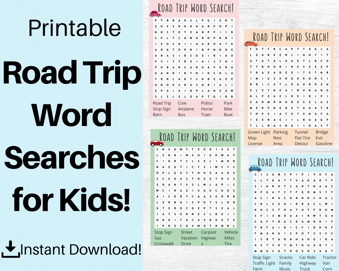 Road Trip Wordsearch. Road Trip Games, Road Trip Printables for Kids ...