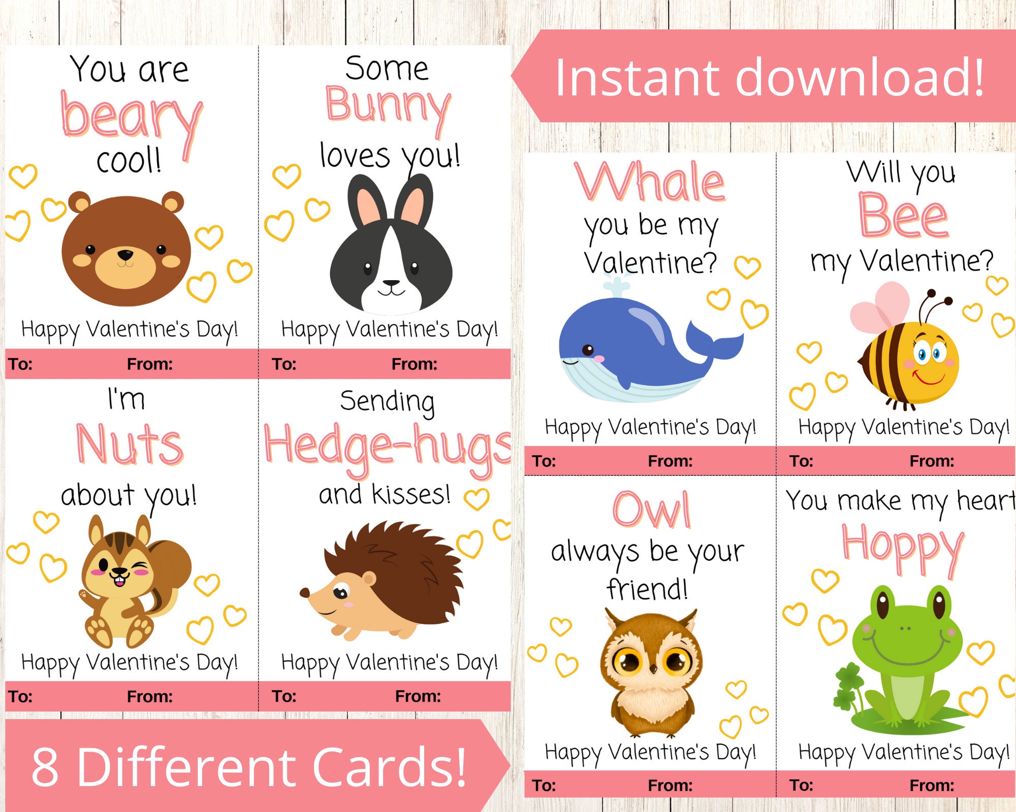 Printable Animal Valentines. Printable Valentine Cards for - Etsy