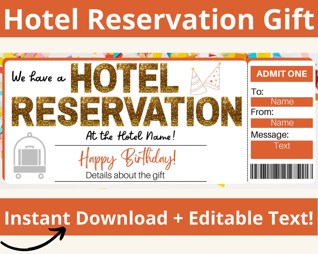 Hotel Reservation Voucher. Birthday Hotel Ticket. Hotel Voucher. Hotel ...