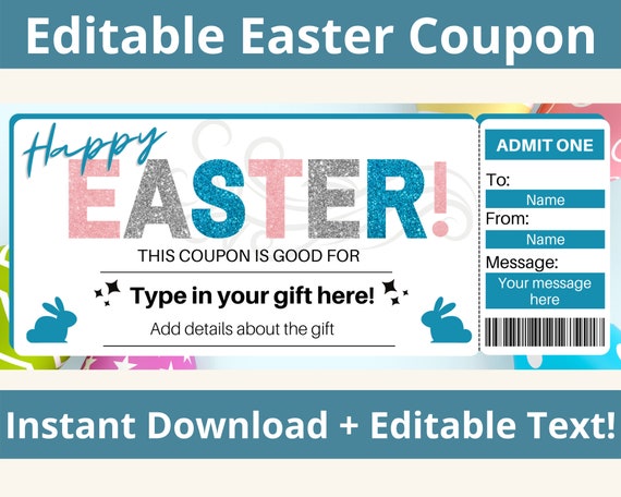 Easter Coupons Printable. Printable Easter Gift Card. Easter | Etsy