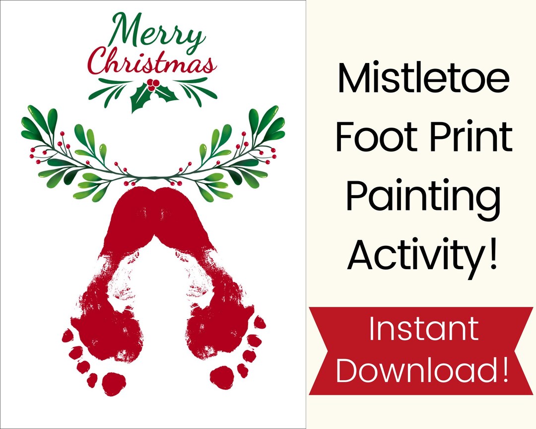 Mistletoe Footprint Art. Christmas Handprint Craft. Christmas Handprint ...