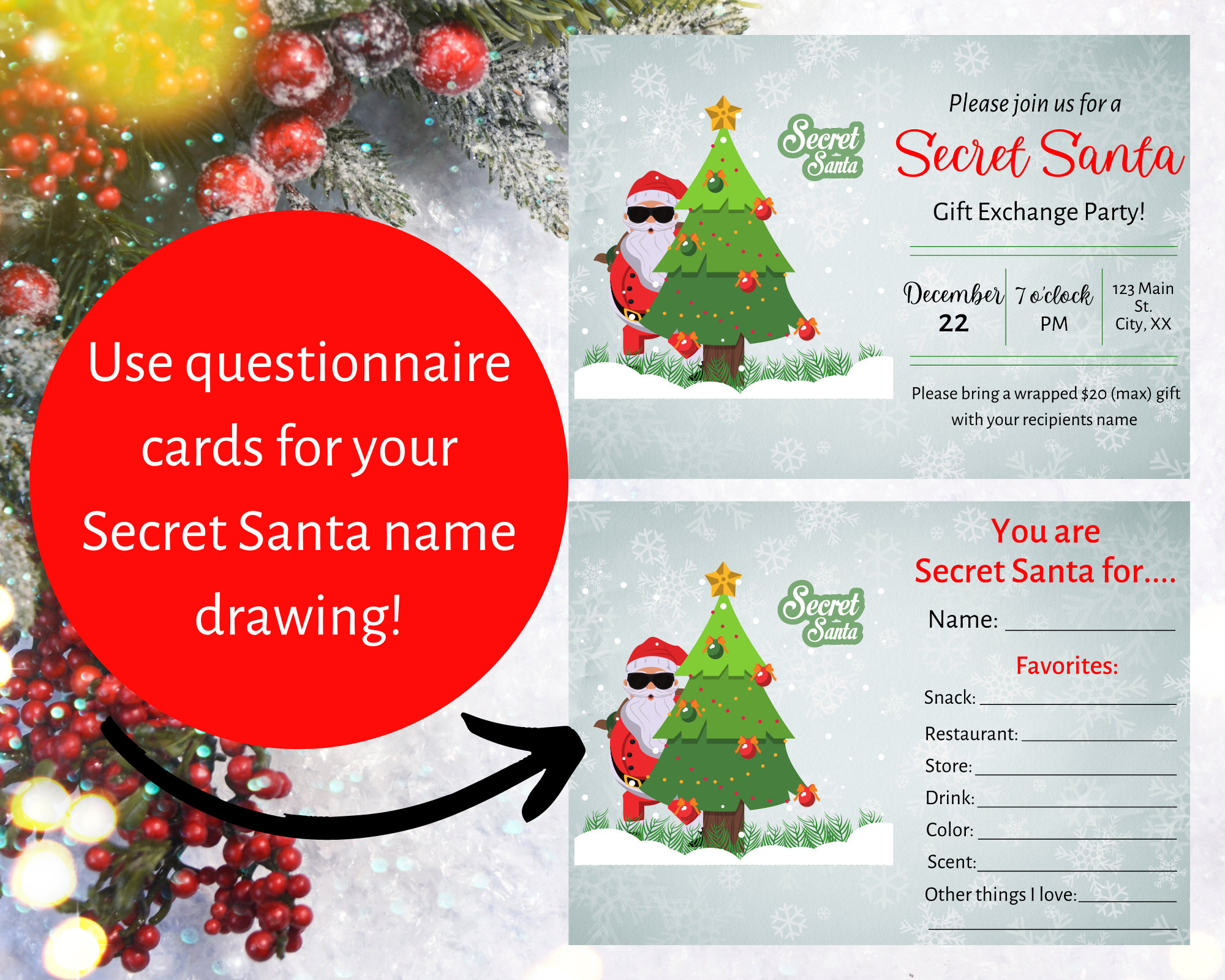 Secret Santa Questionnaire. Secret Santa Party Invite. Secret - Etsy